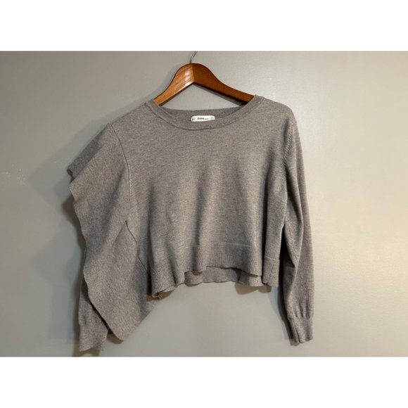 Zara | Sweaters | Zara Premium Gray Crop Ruffle Sweater M | Poshmark